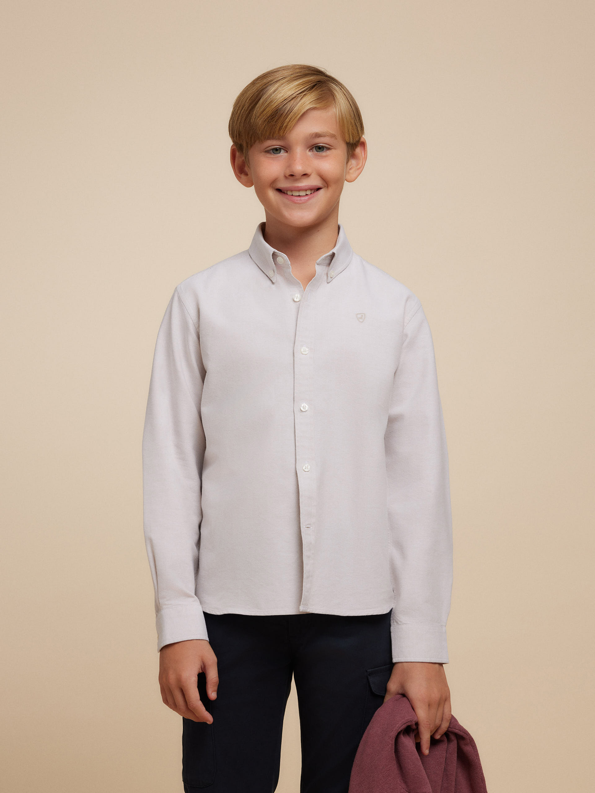 CAMISA OXFORD SOLID KIDS BEIGE
