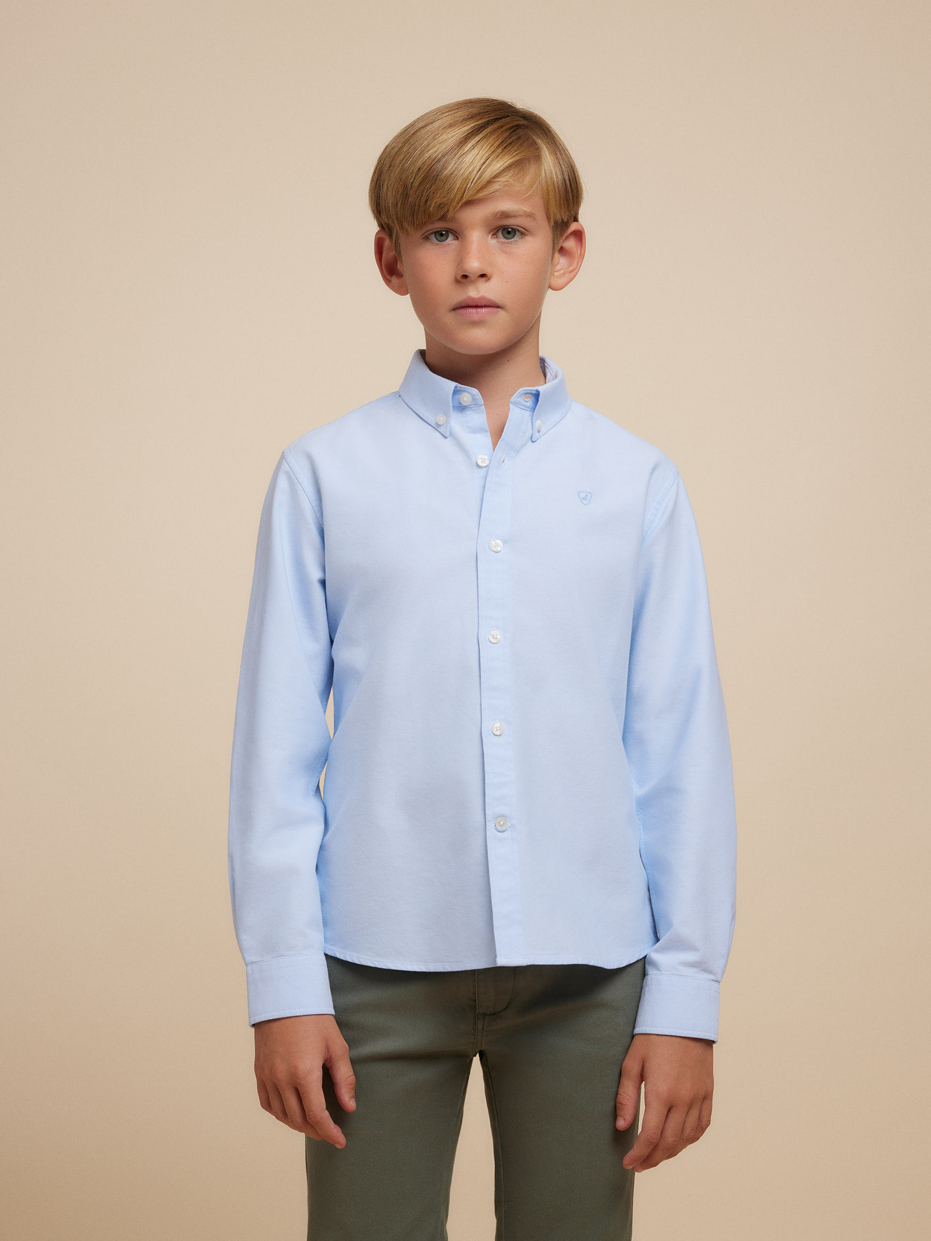 CAMISA OXFORD SOLID KIDS CELESTE