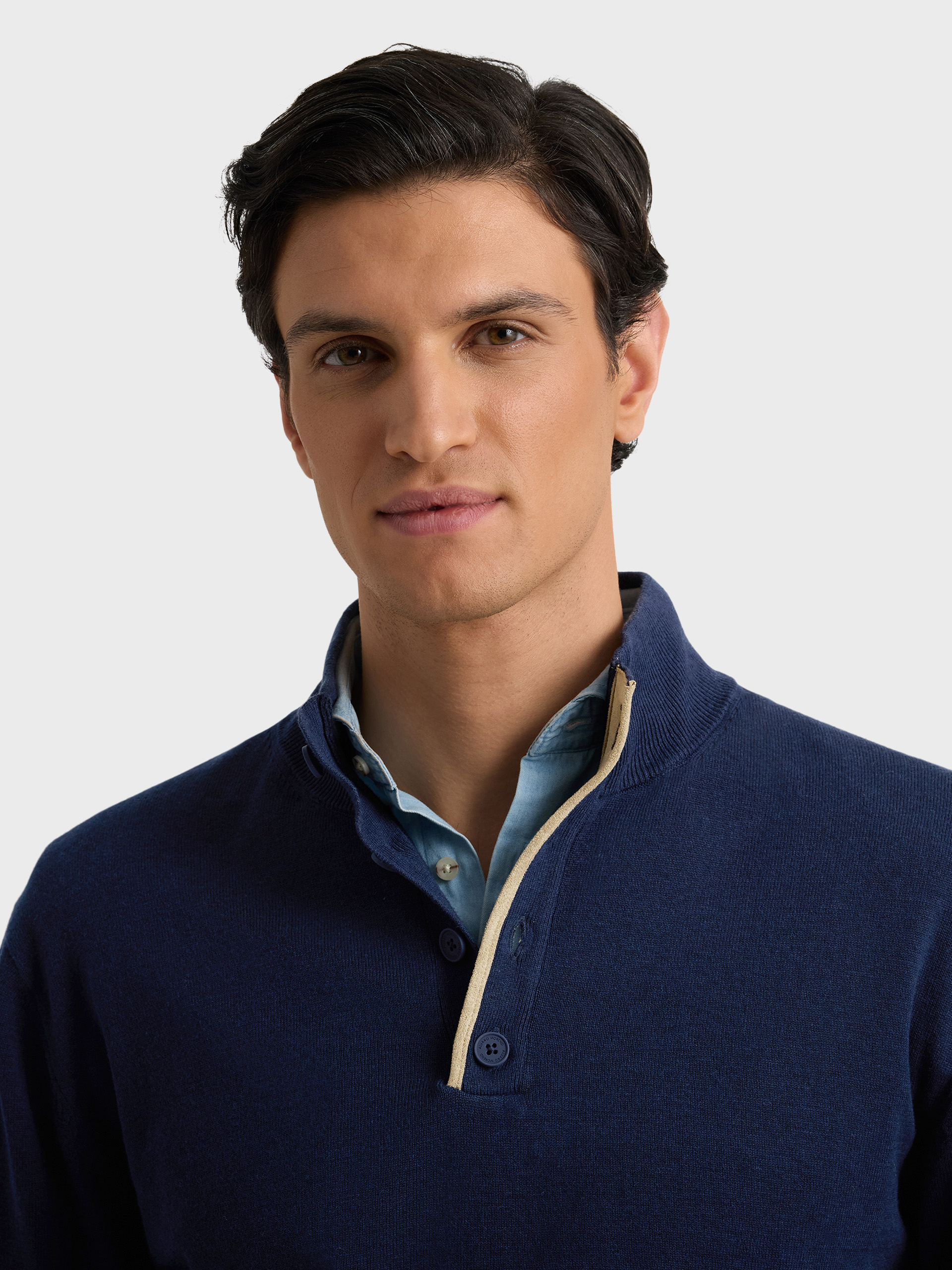 JERSEY BUTTON COLLAR AZUL MARINO